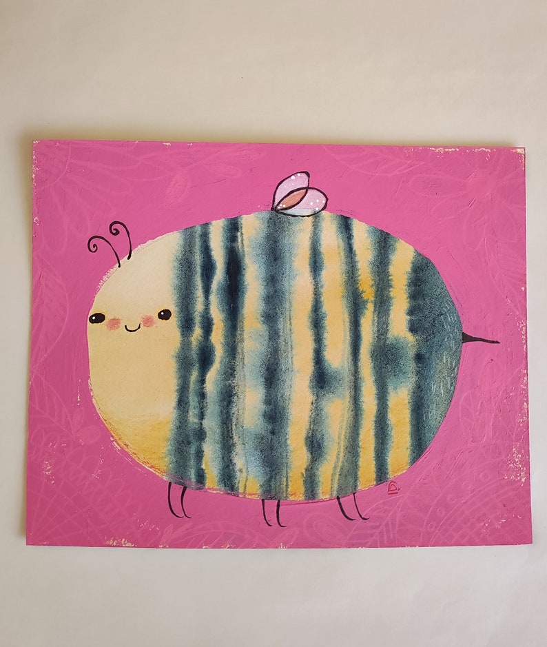 Bee Cute Original Painting Folk Art 8x10 Whimsical Nursery Illustration ...
