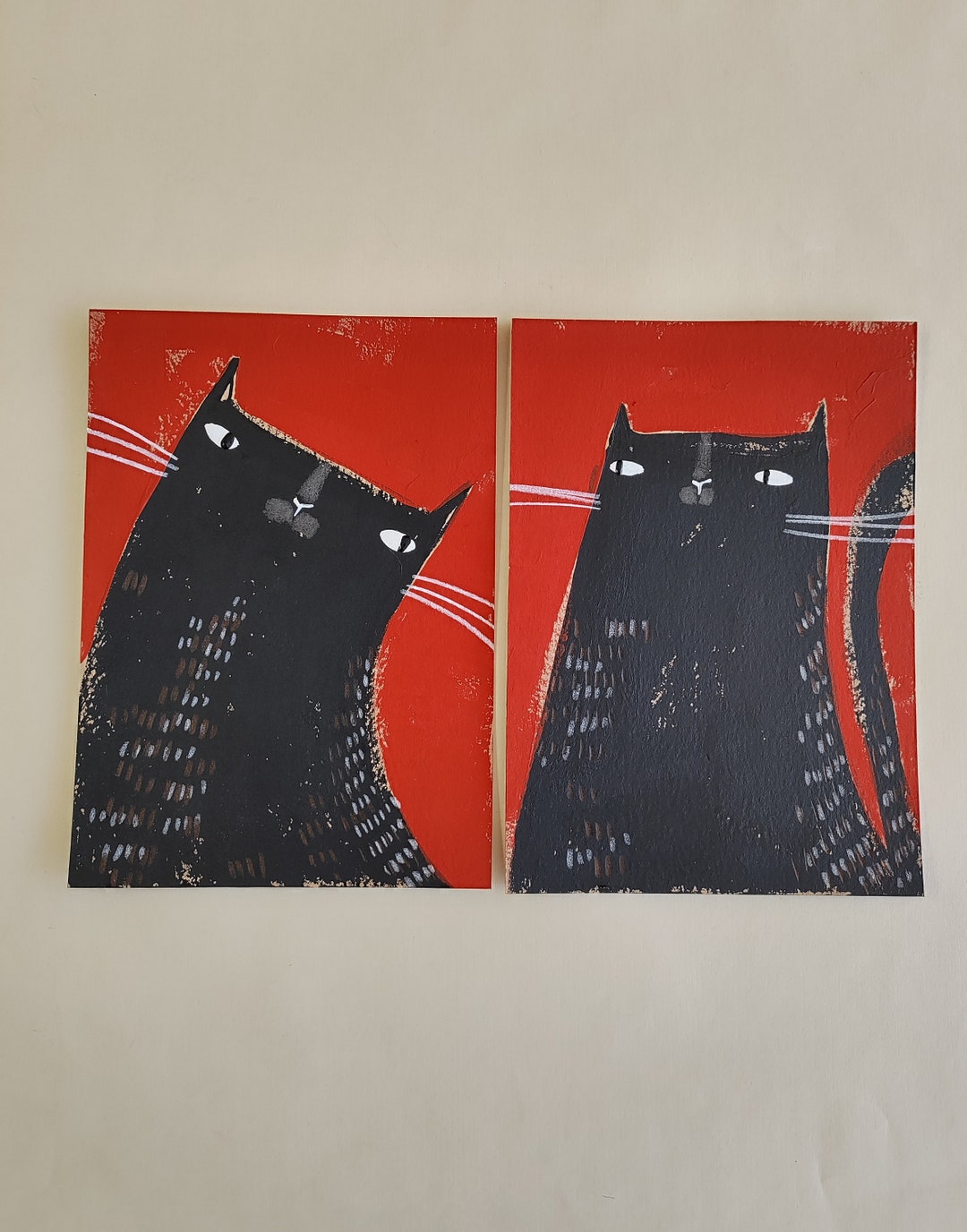 Two Black Cats Original Painting Cat Art Pet Portrait - Etsy