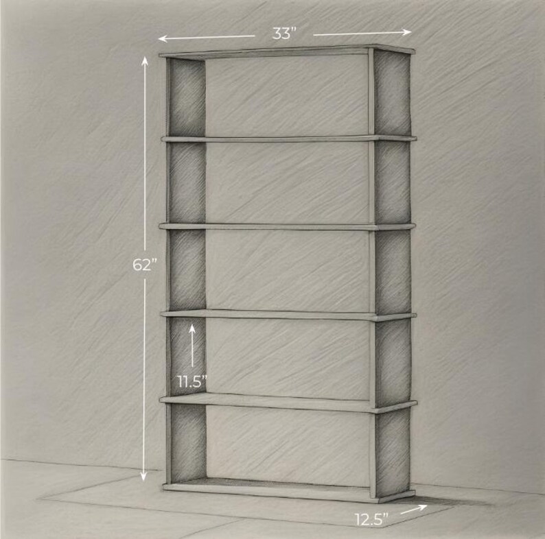 Five Row Bookshelf in Solid Wood - Etsy