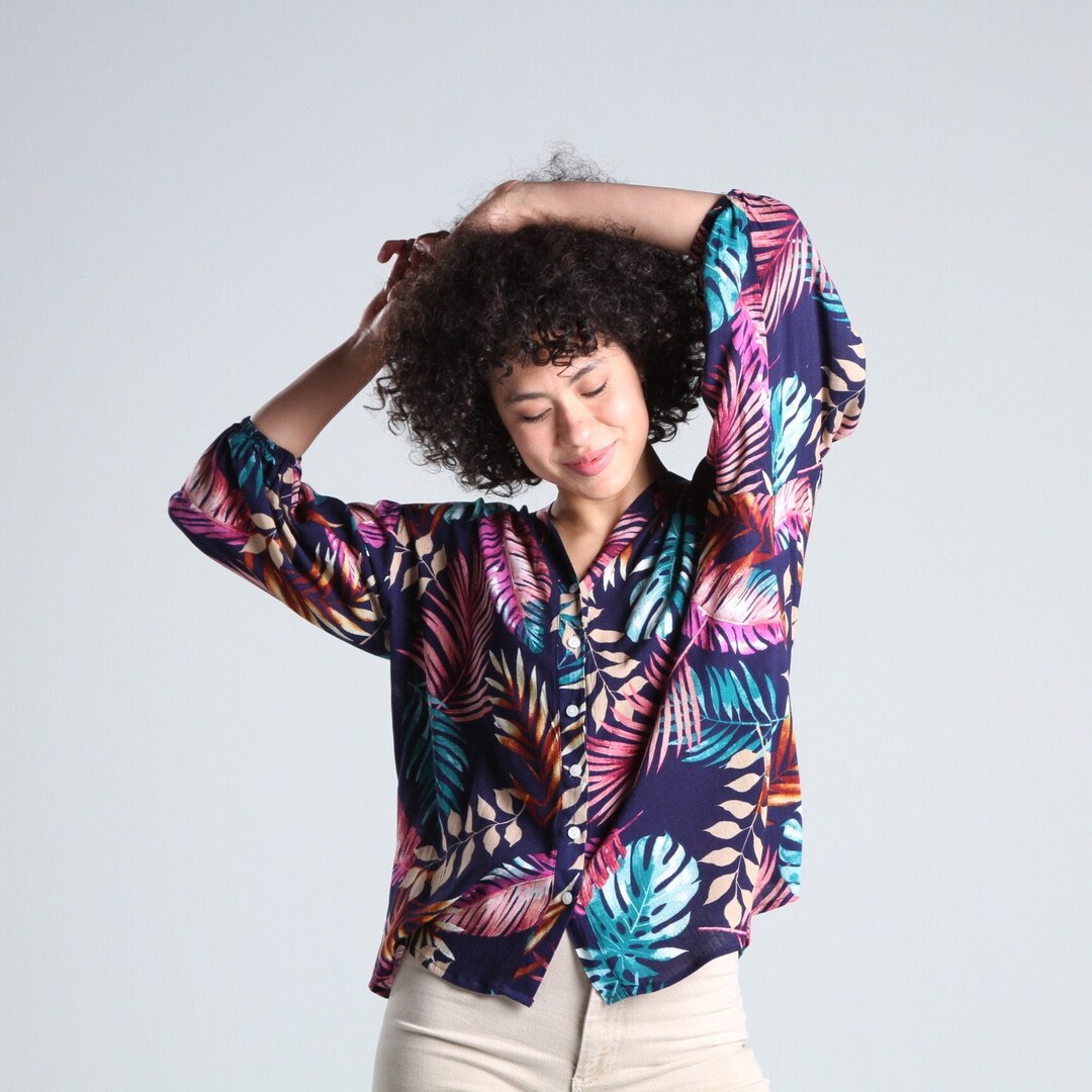 LINEN Palm Tree SHIRT – BOHO Chic Summer Blouse – Handmade Button Down ...