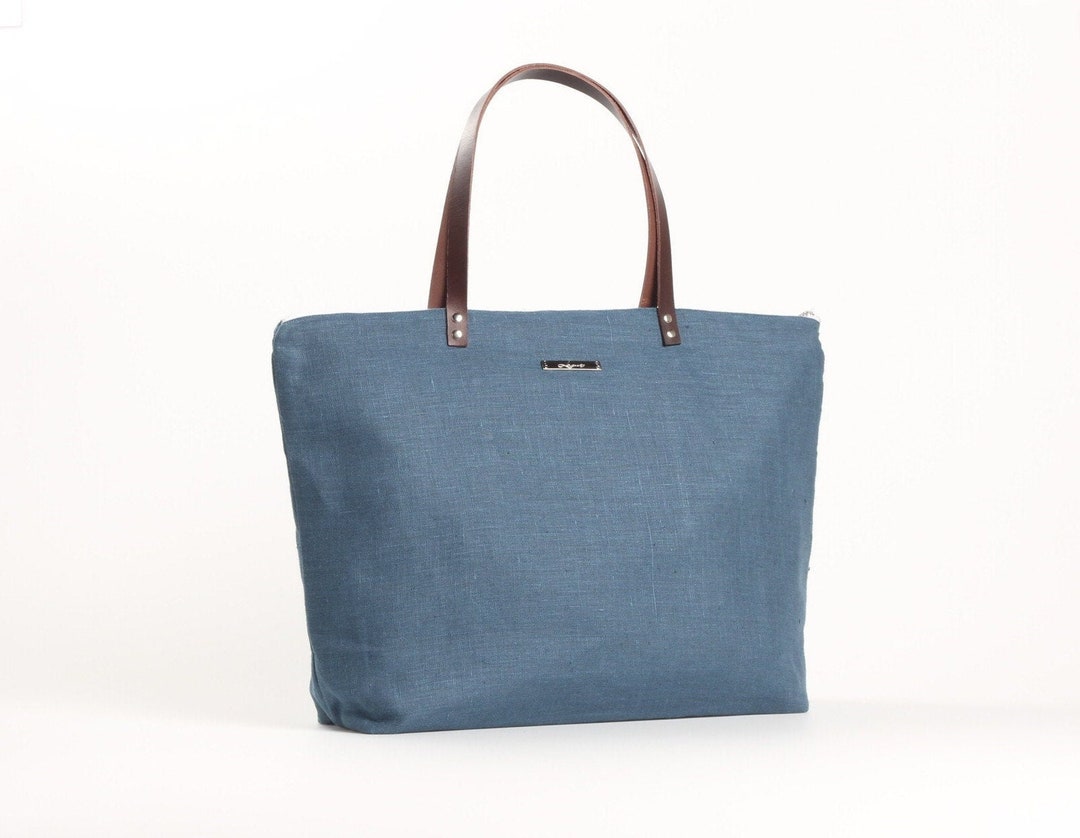 LINEN TOTE BAG Women Blue Linen Bag Women Linen Bucket Bag Eco Friendly ...