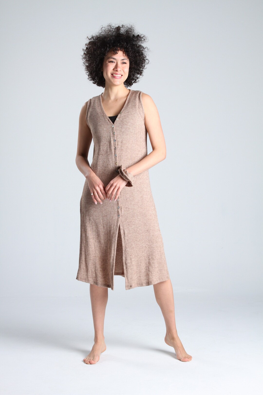 V Neck SAND COLOR Sleeveless SHIRT Dress for Womens Aesthetic Classic ...