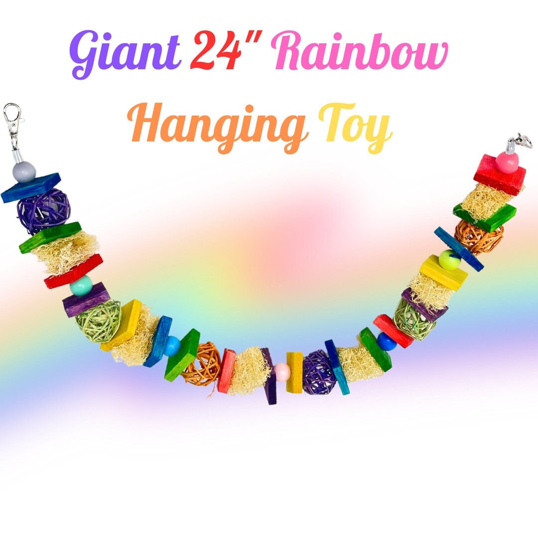 Giant 24" Rainbow Toy- Pine Blocks, Loofah, and Willow Balls Garland ...