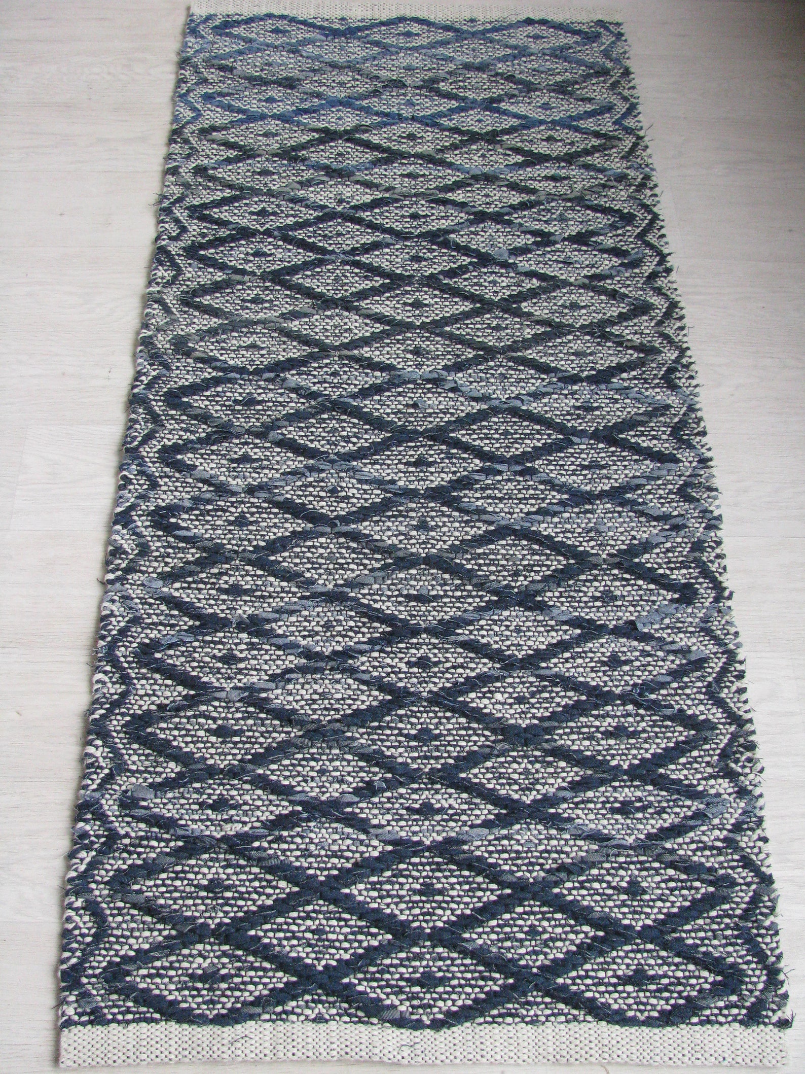 Denim Blue Runner Floor Rug. Scandinavian Modern Rug. Washable Cotton ...