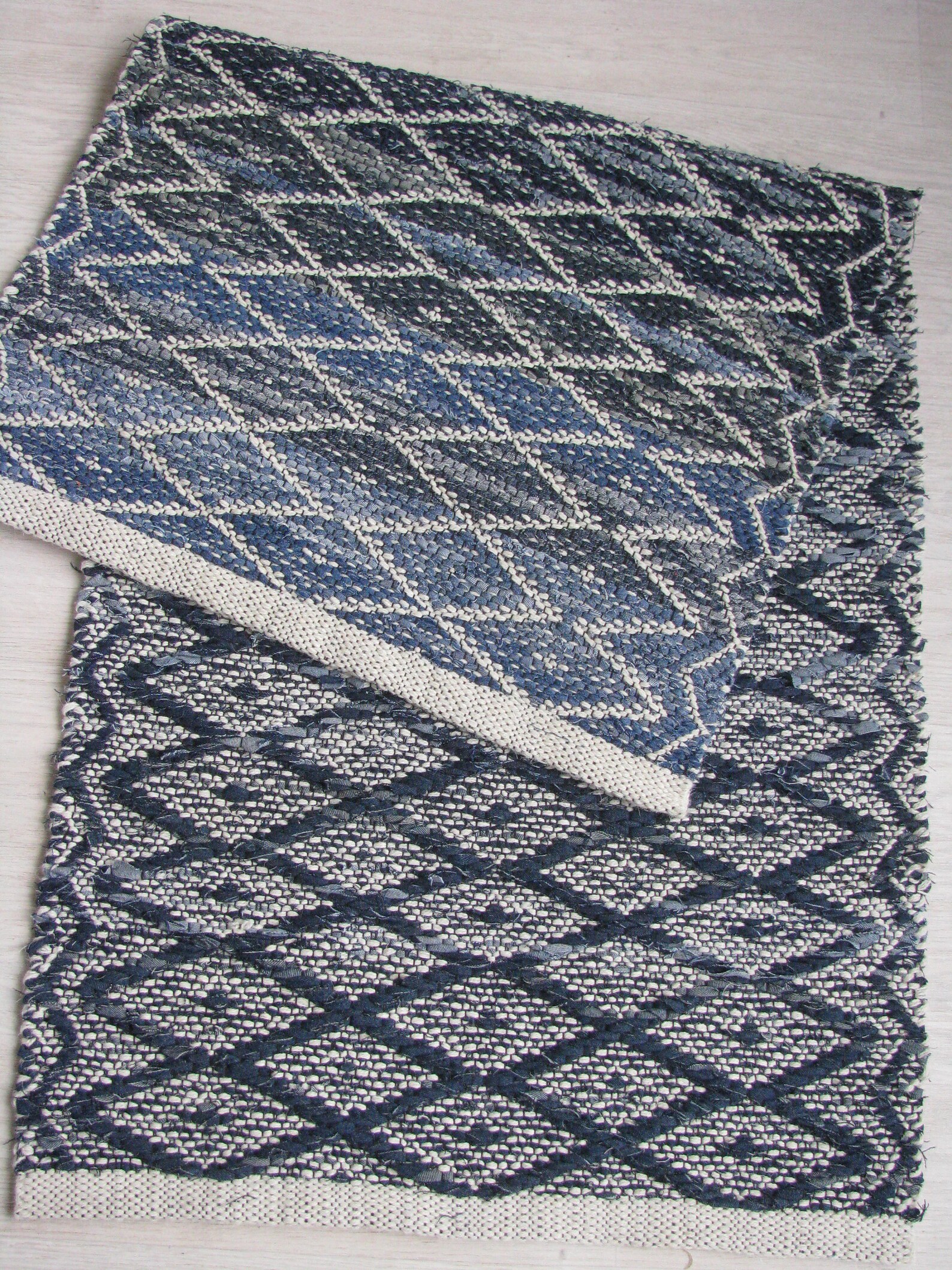 Denim Blue Runner Floor Rug. Scandinavian Modern Rug. Washable Cotton ...