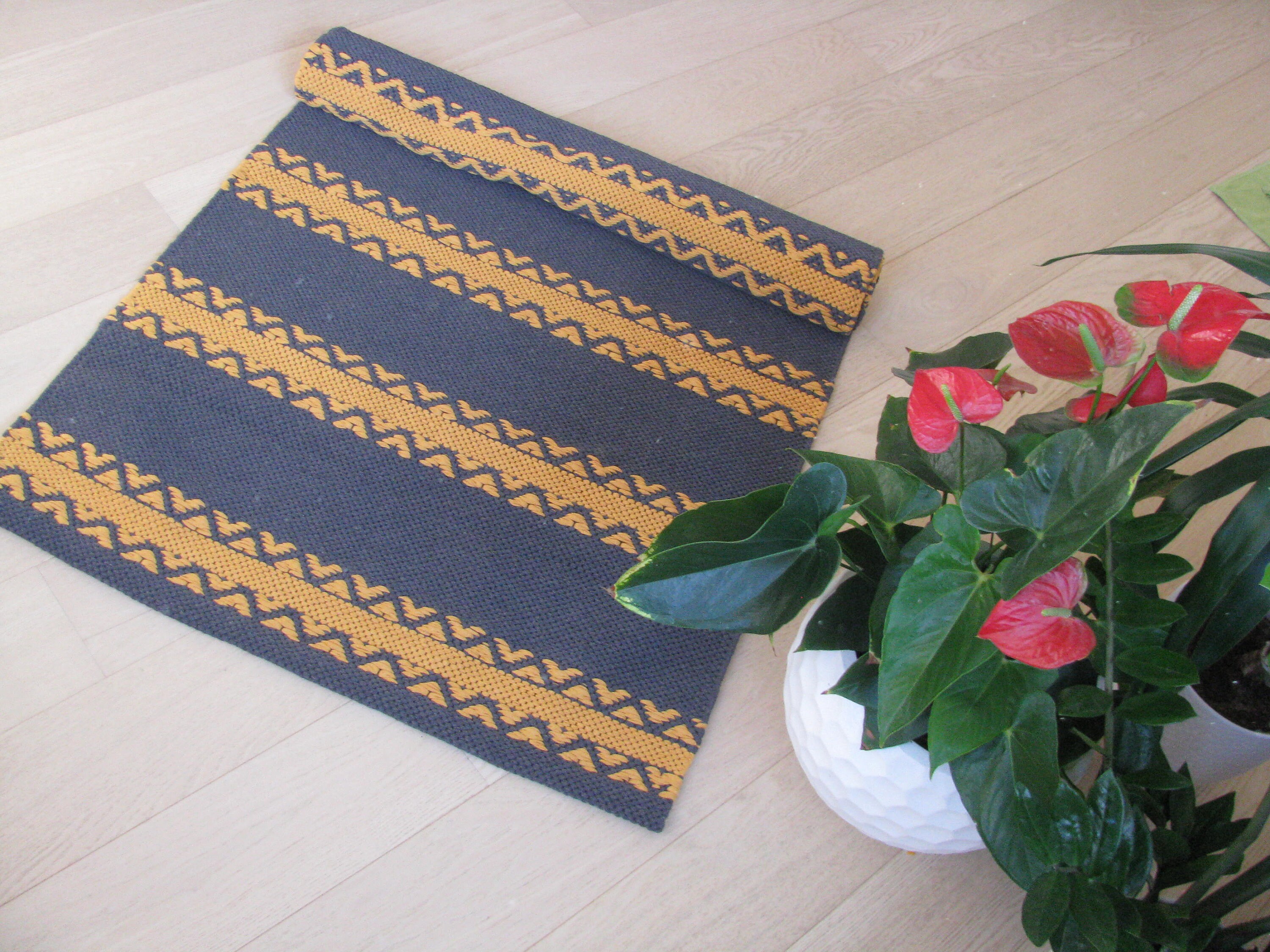 Floor Runner Rag Rug. Handmade Cotton Rug, Woven on the Loom, Living ...