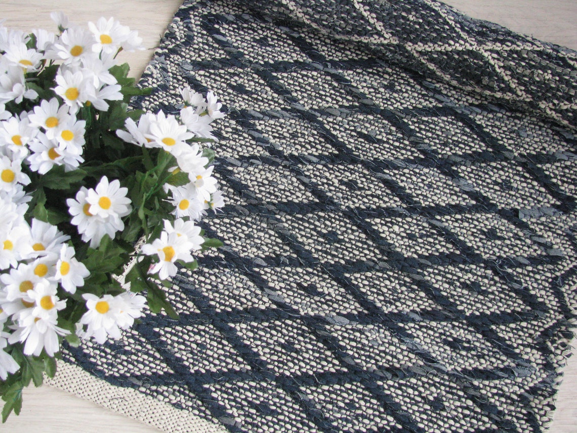 Denim Blue Runner Floor Rug. Scandinavian Modern Rug. Washable Cotton ...