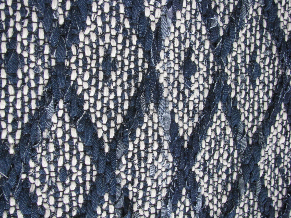 Denim Blue Runner Floor Rug. Scandinavian Modern Rug. Washable Cotton ...