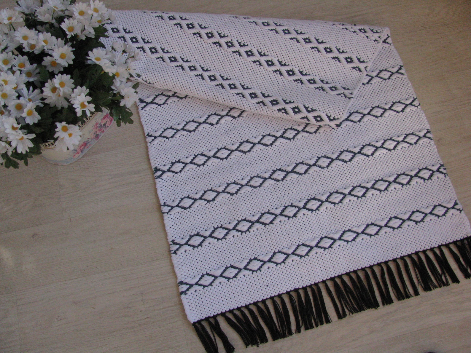 White Floor Runner Rag Rug. Handmade Cotton Rug Woven on the - Etsy