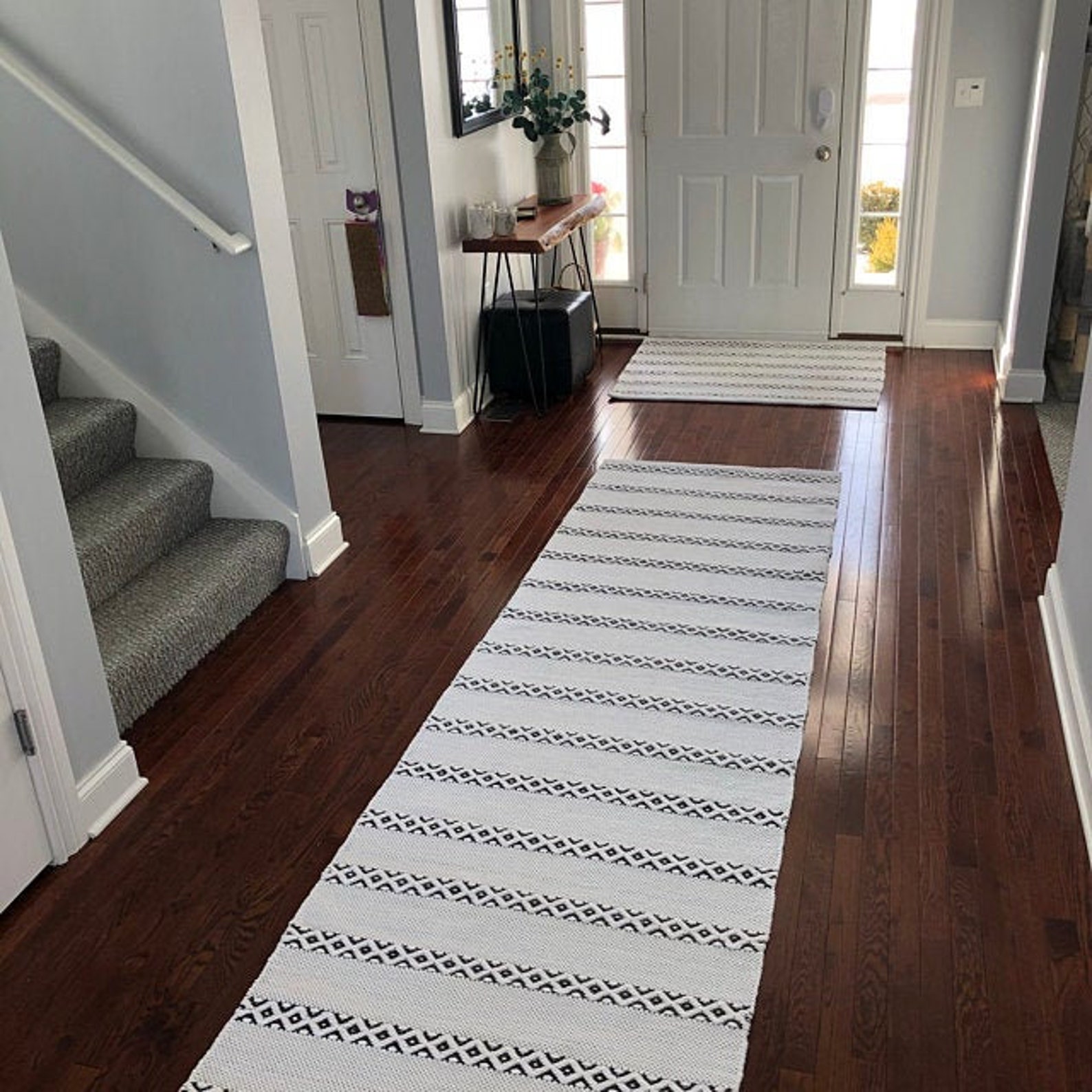 White Floor Runner Rag Rug. Handmade Cotton Rug Woven on the | Etsy