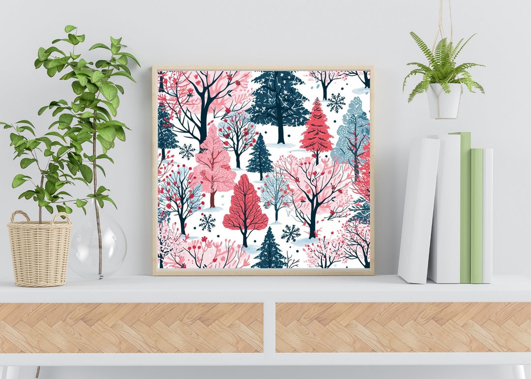 Whimsical Pink Snowscape Digital Art - Etsy