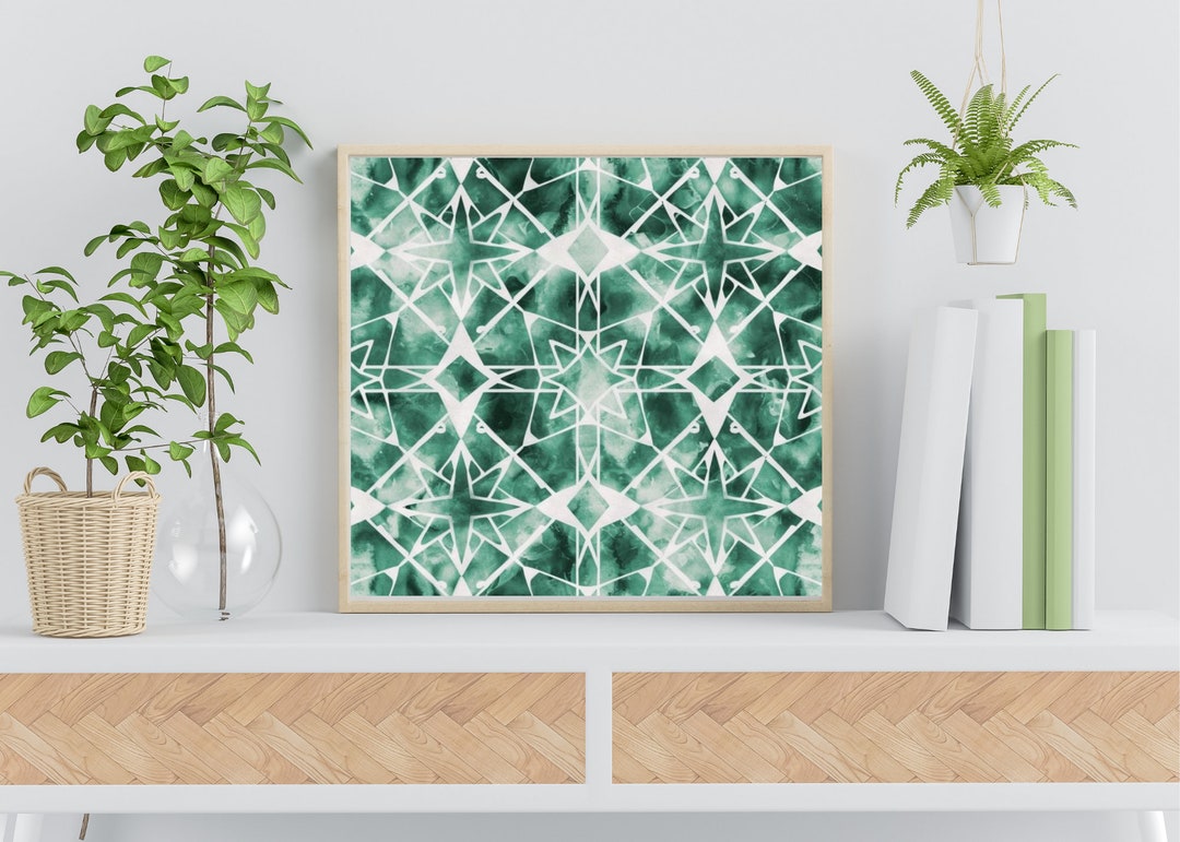 Emerald Constellation: Green Star Tile Digital Art Print - Etsy