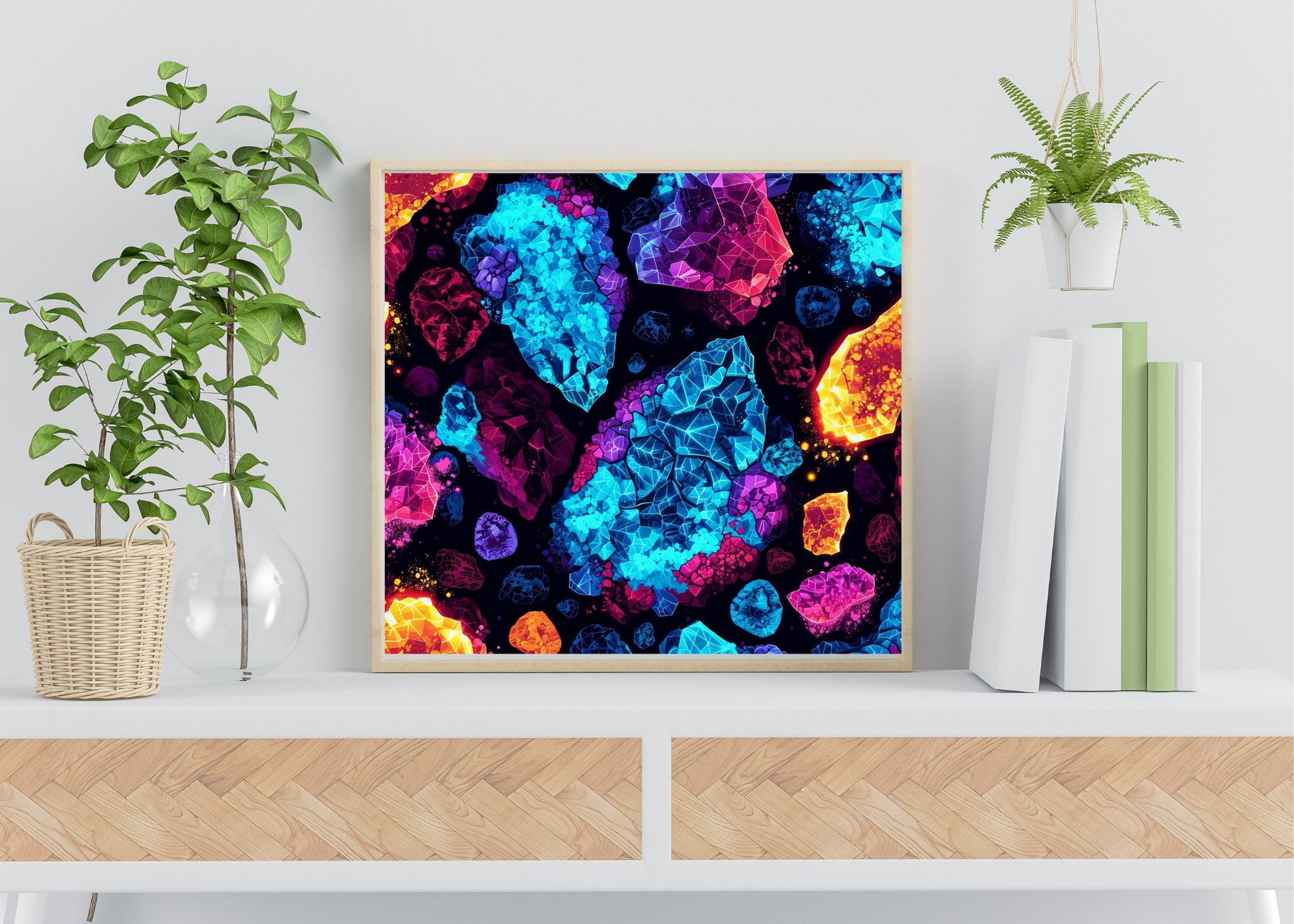 Neon Crystal Glow: Luminous Geode Magic Digital Print - Etsy