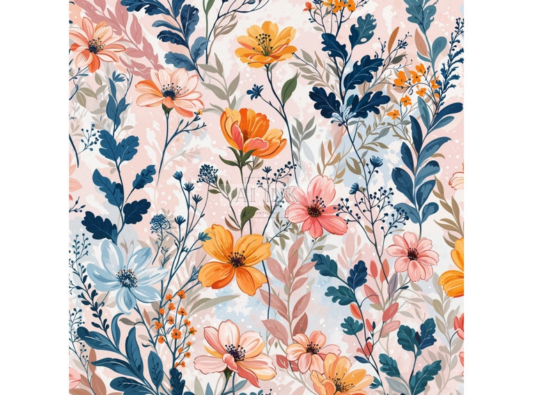 Whimsical Floral Pattern: Digital Print - Etsy