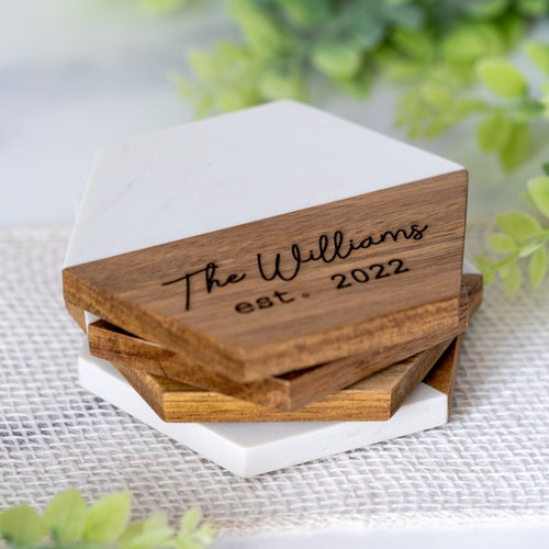 Personalized Coasters Custom Engraved Marble Wooden Coaster - Etsy