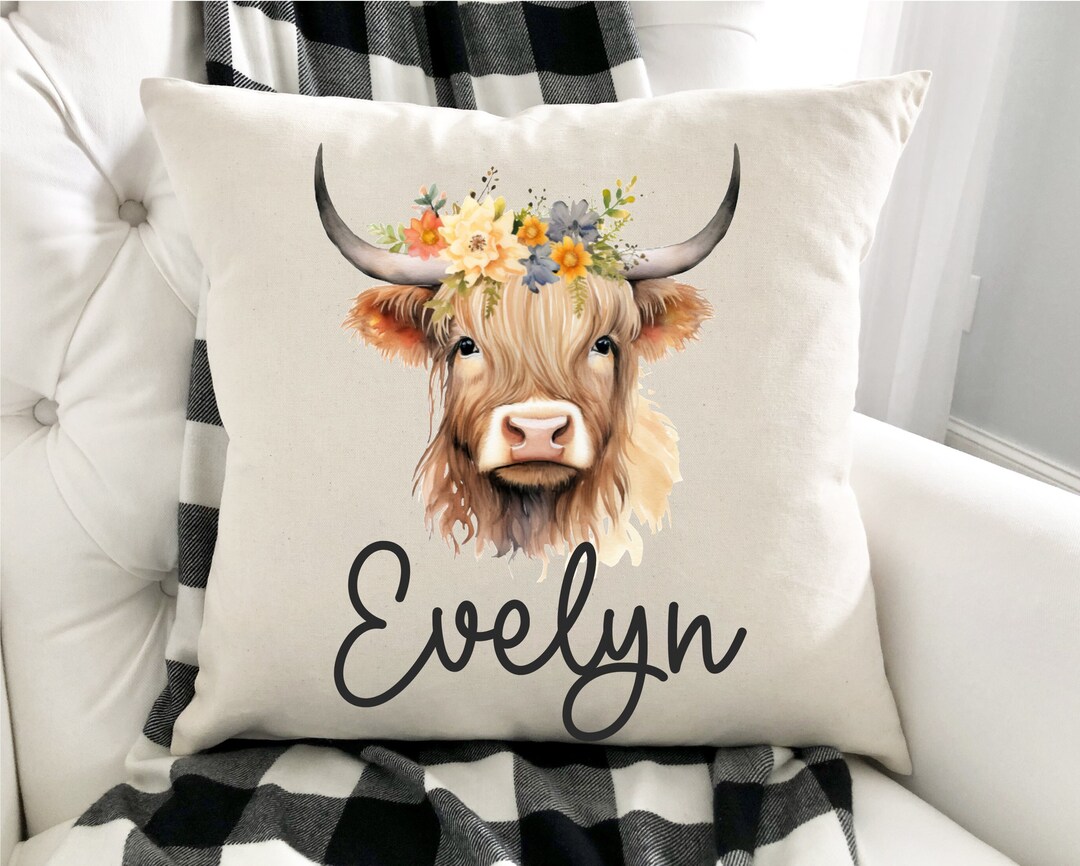Personalized Highland Cow Pillow - Highland Cow Nursery Decor - Baby ...