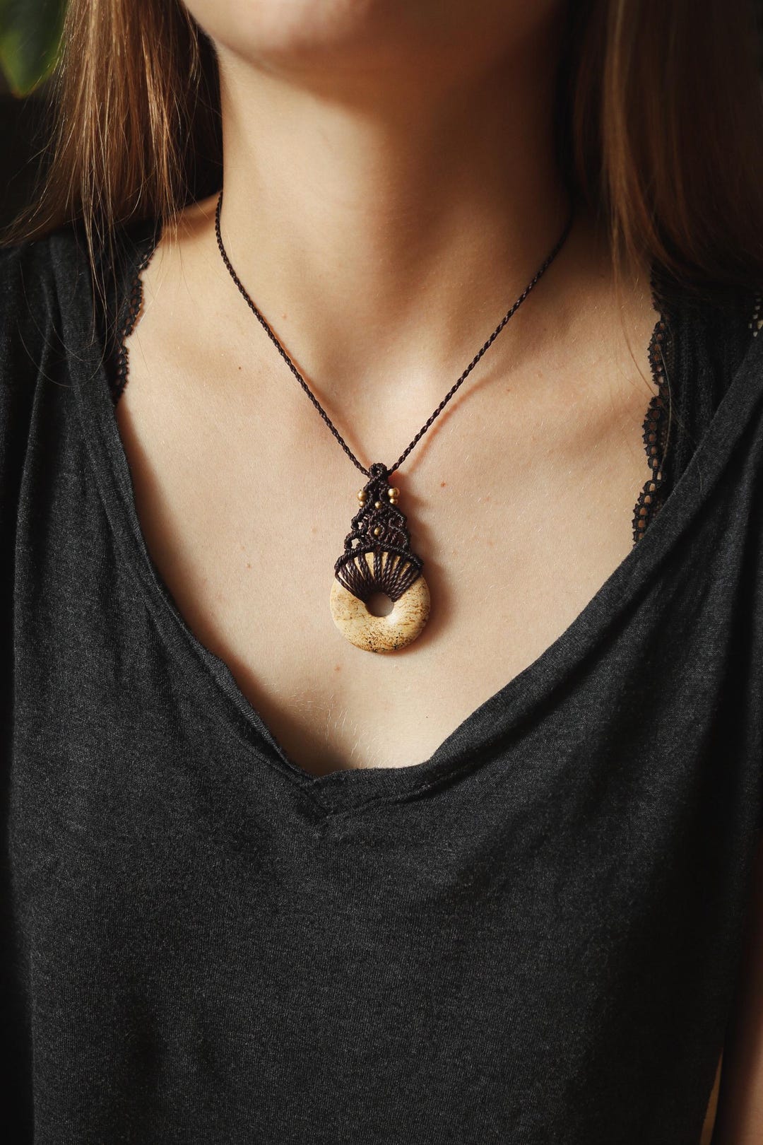 Picture Jasper Donut Macrame Necklace Knotted Boho Necklace With ...