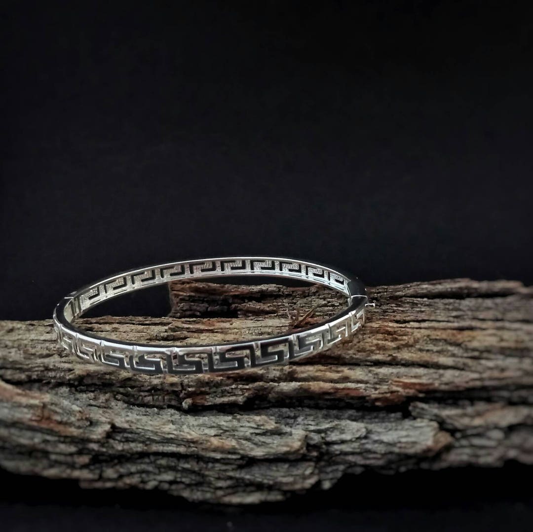 Meander Bangle, Meander-greek Key Bangle, Sterling Silver 925 Ancient ...
