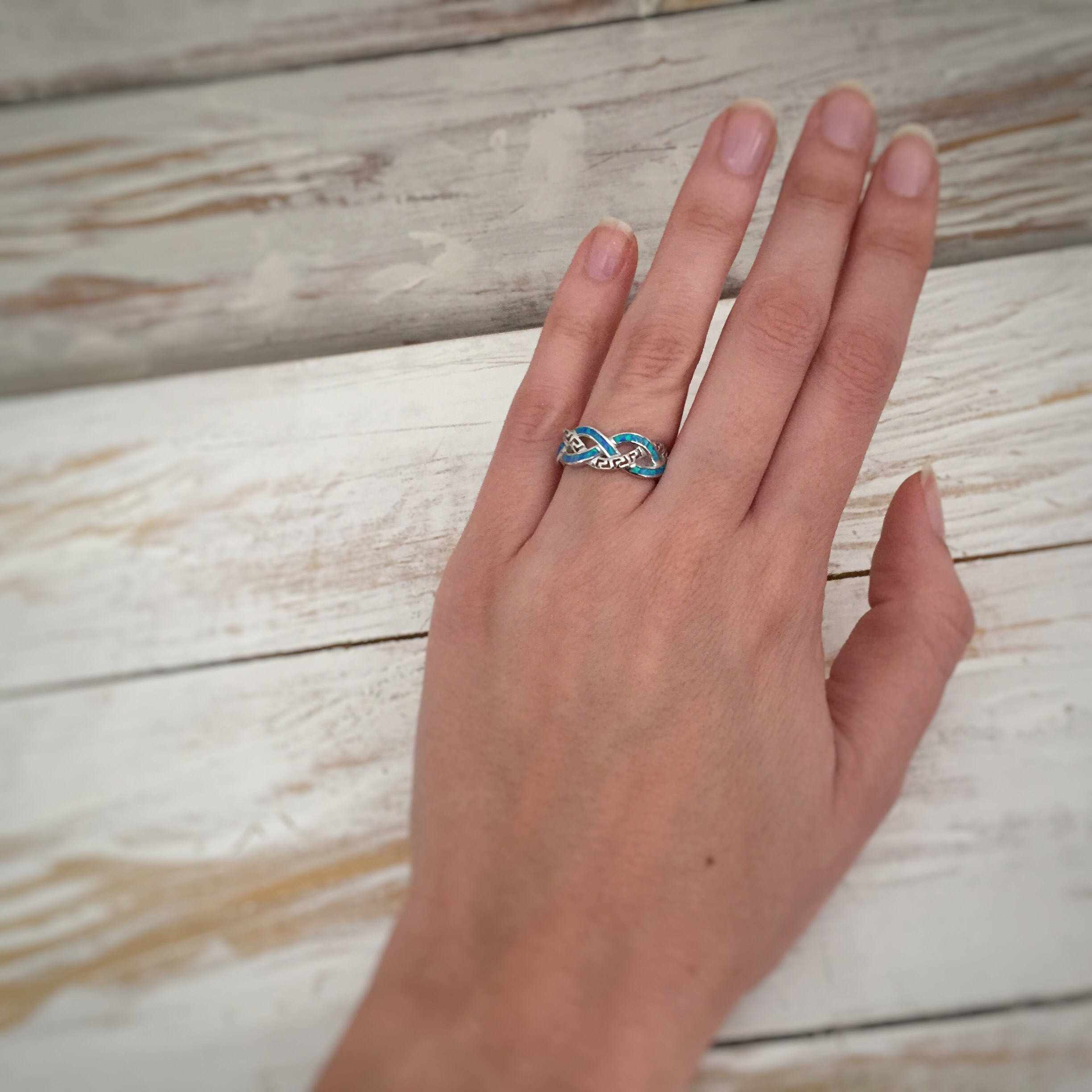 Meander Ring Opal Meander-greek Key Blue Opal Ring Sterling | Etsy