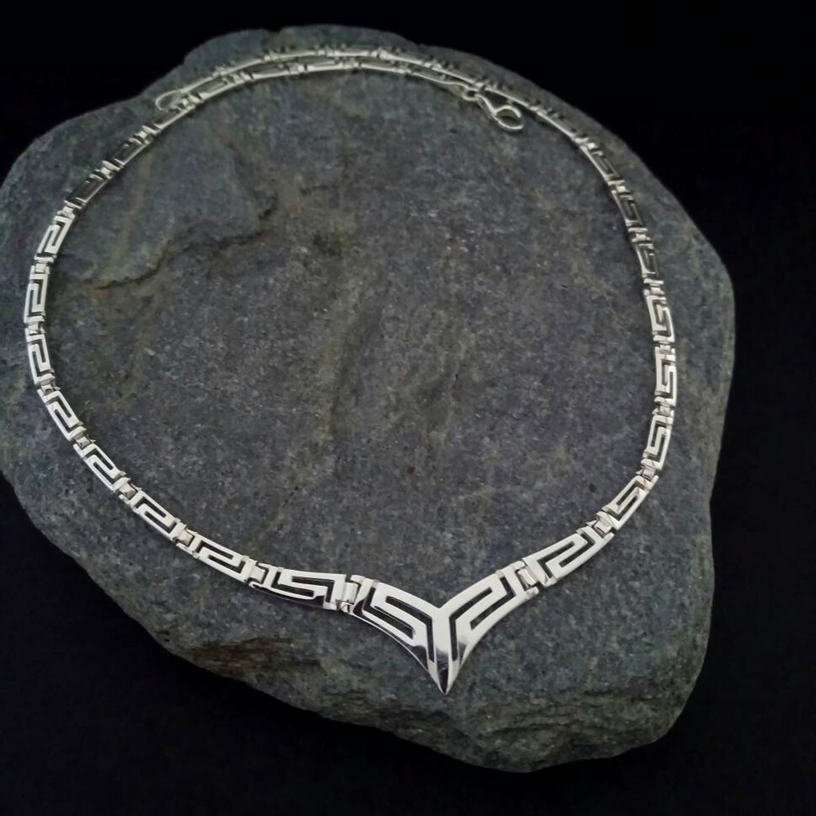Meander-greek Key Necklace, Sterling Silver Meander Necklace, Greek ...