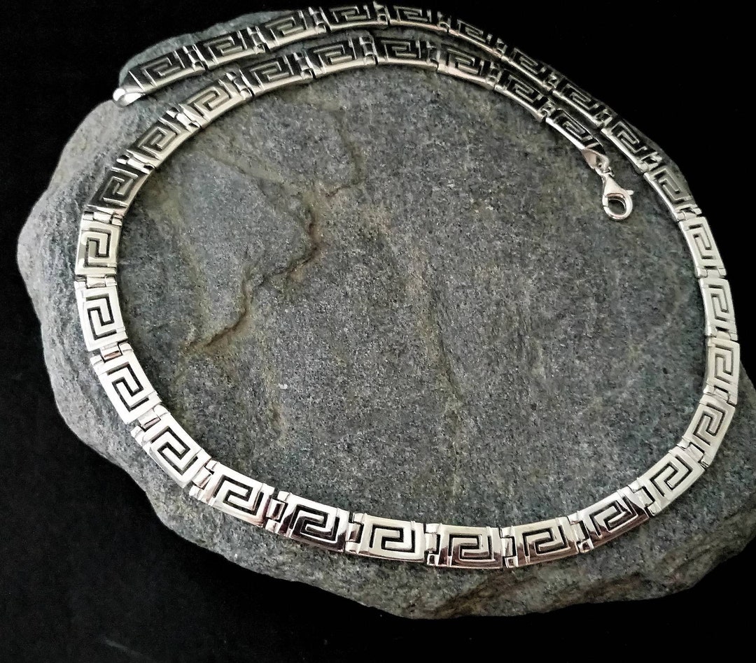 Meander-greek Key Necklace, Men's Necklace, Sterling Silver Meander ...