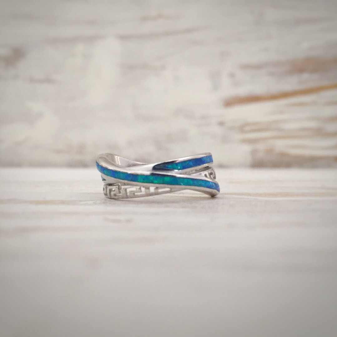 Meander Ring Opal, Meander-greek Key Blue Opal Ring, Sterling Silver ...