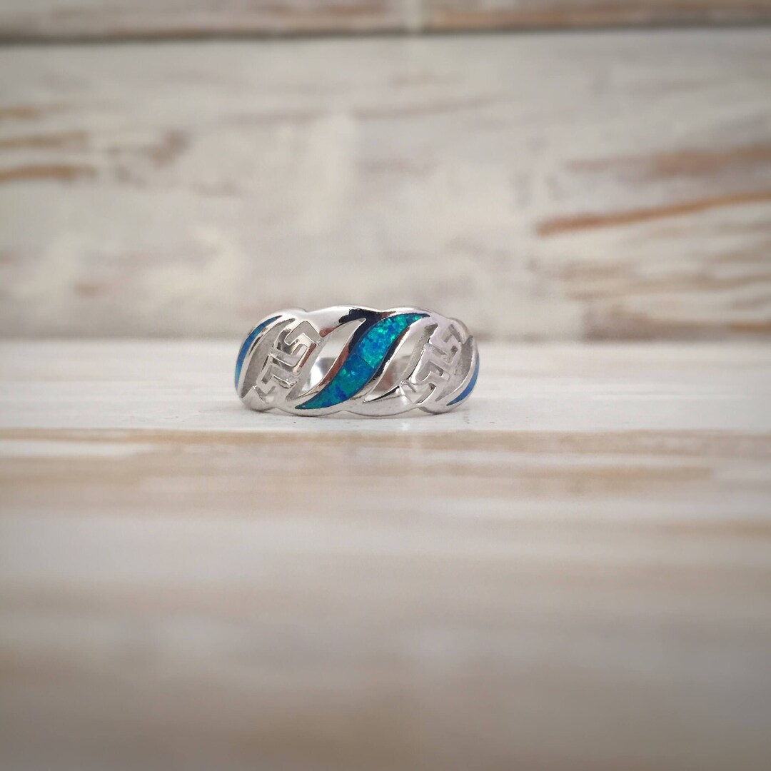 Meander Ring Opal, Meander-greek Key Blue Opal Ring, Sterling Silver ...