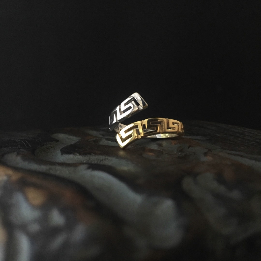 Greek Meander Ring, Greek Key Ring, Golden Sterling Silver Meander ...