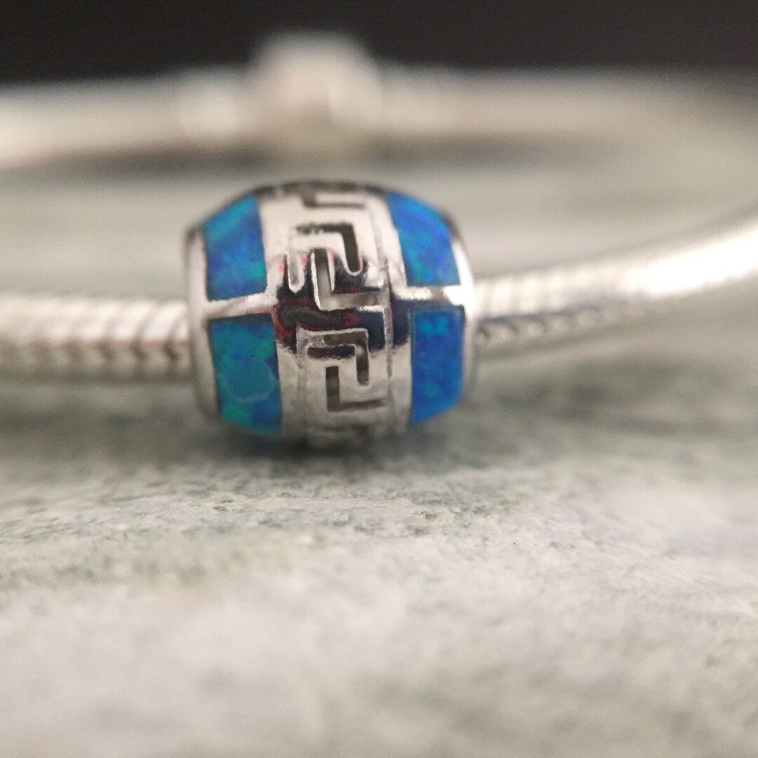 Greek Key Blue Opal Silver Charm,greek Meander,greek Jewelry,greek Key ...
