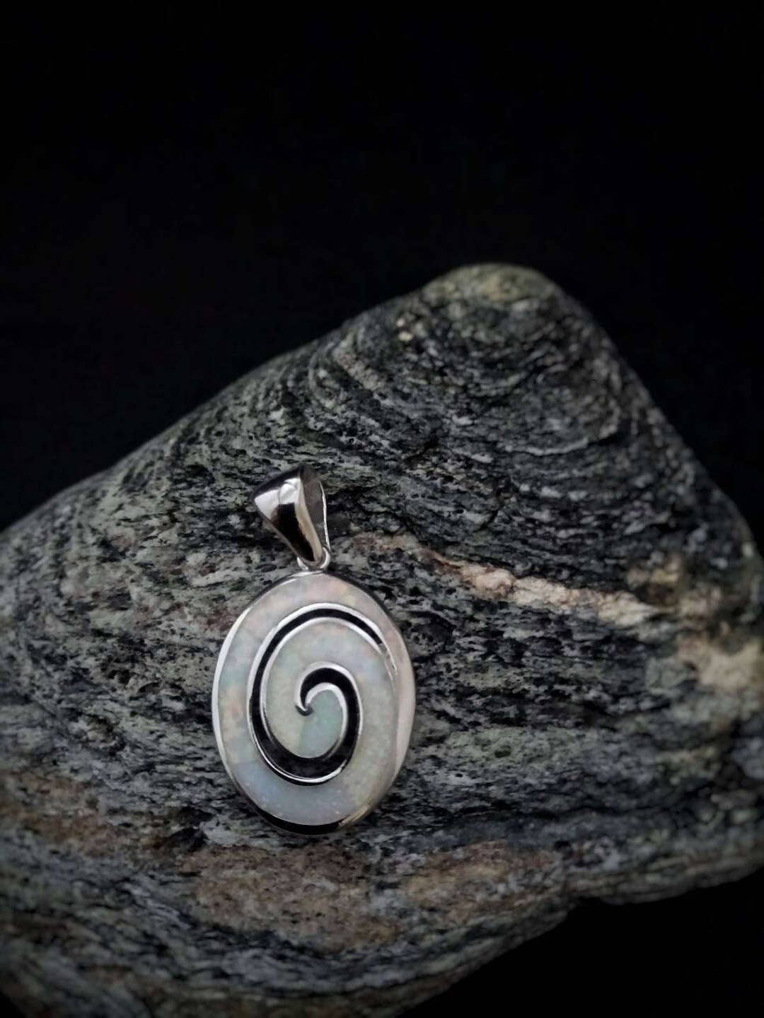 Opal Spiral Pendant, Greek Spiral White Opal Charm, Sterling Silver 925 ...
