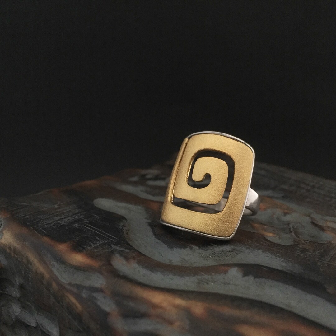 Spiral Ring, Greek Spiral, Golden Sterling Silver, Ancient Minoan ...