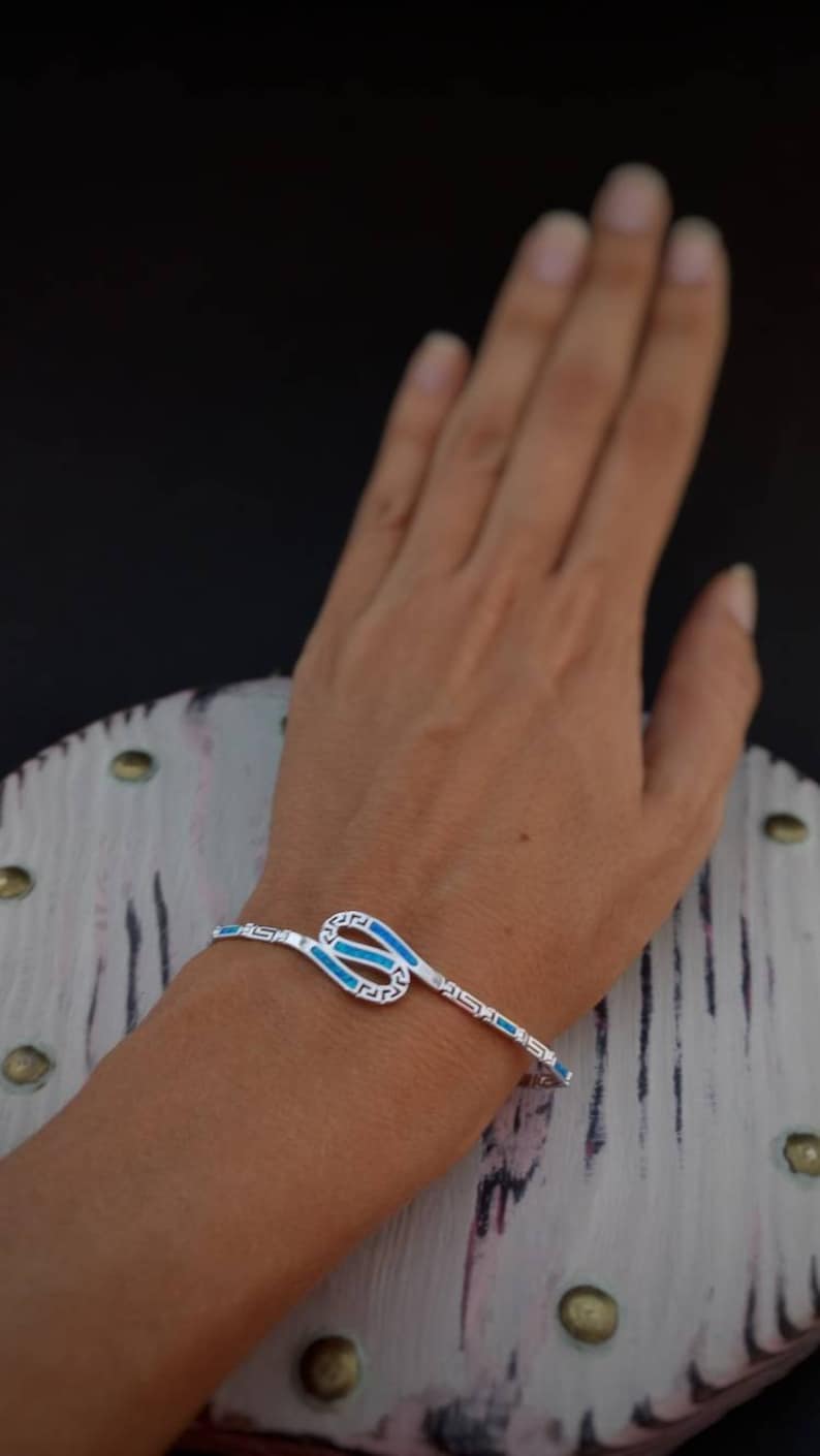 Meander-greek Key Opal Bracelet, Bracelet Opal Sterling Silver, 925 ...