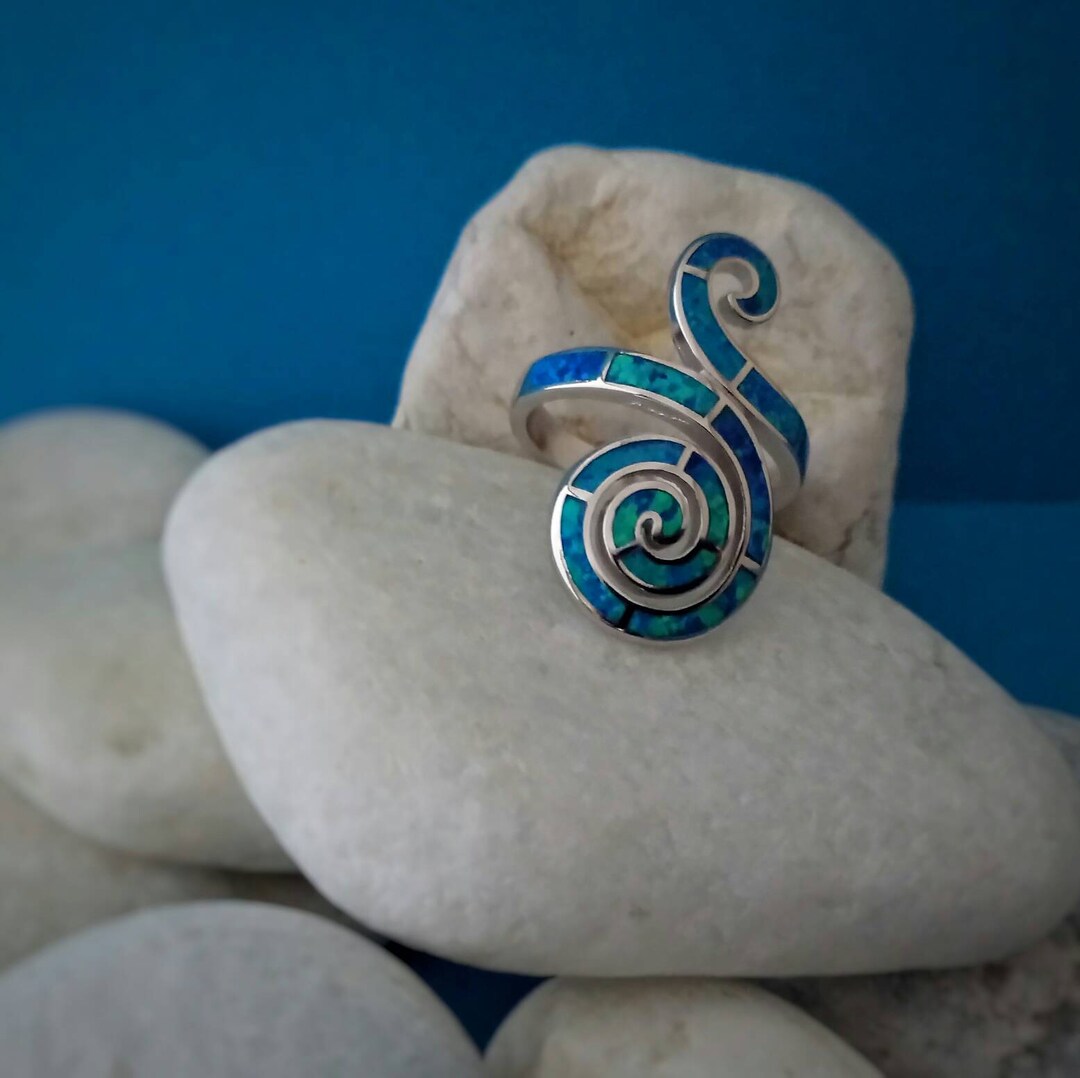 Spiral Ring, Opal Greek Spiral Jewelry Collection, Sterling Silver 925 ...