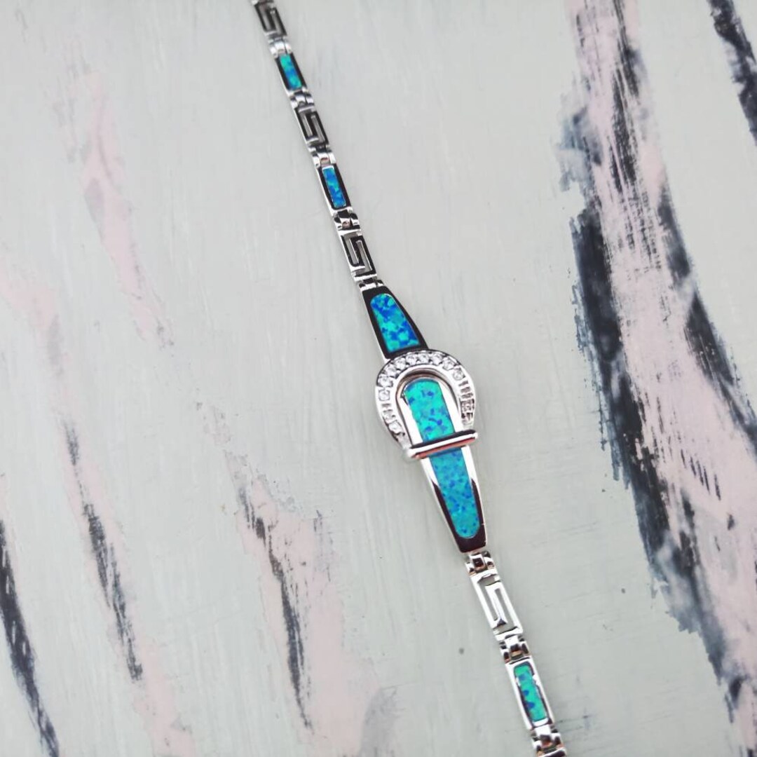 Meander-greek Key Opal Bracelet, Bracelet Opal Sterling Silver, 925 ...