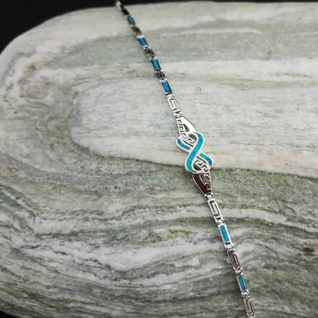 Meander-greek Key Opal Bracelet, Bracelet Opal Sterling Silver, 925 ...