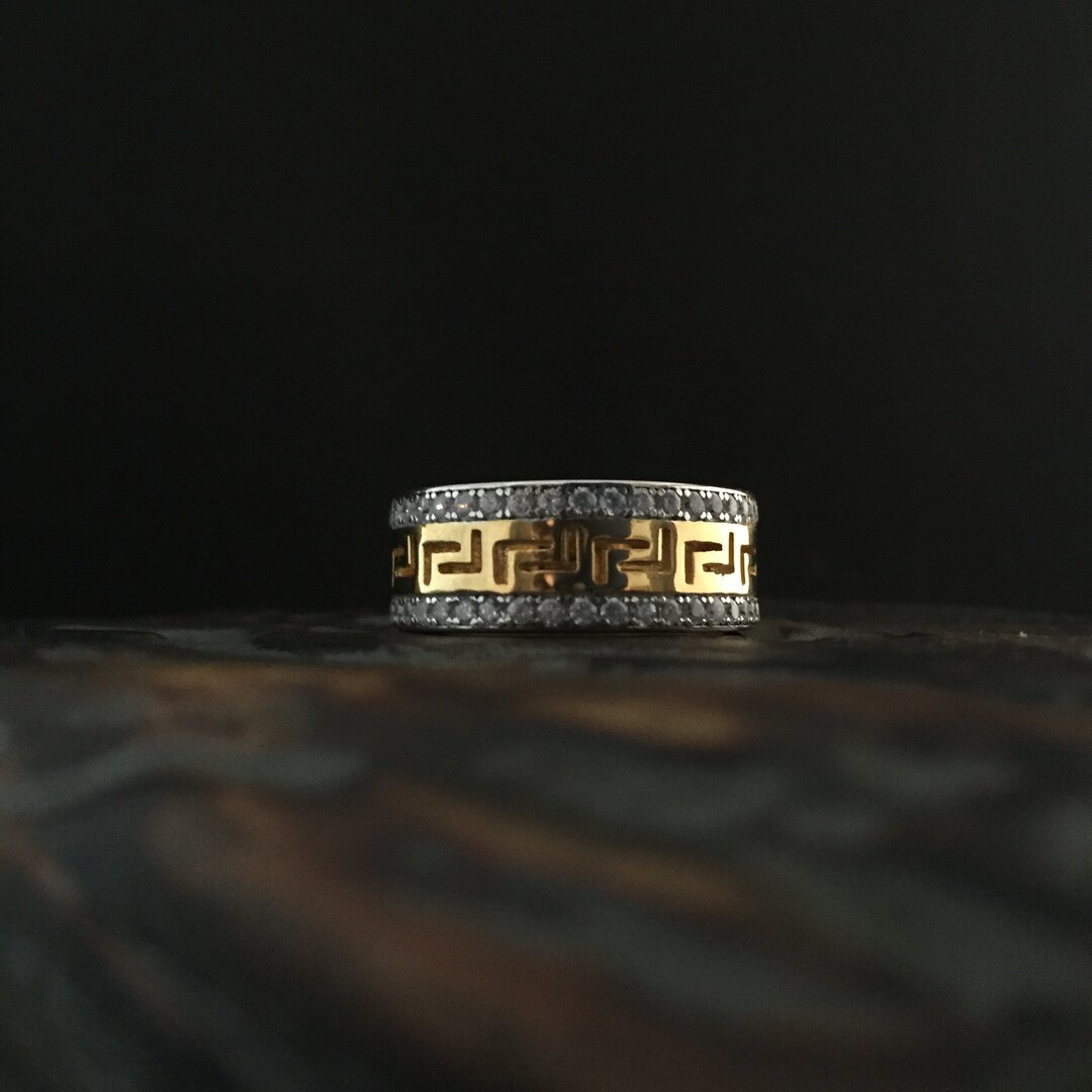 Greek Meander Ring, Ring Meander-greek Key Golden Sterling Silver CZ ...