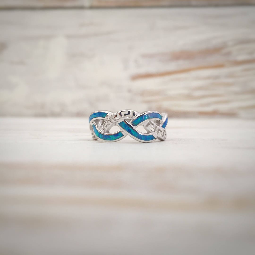 Meander Ring Opal, Meander-greek Key Blue Opal Ring, Sterling Silver ...