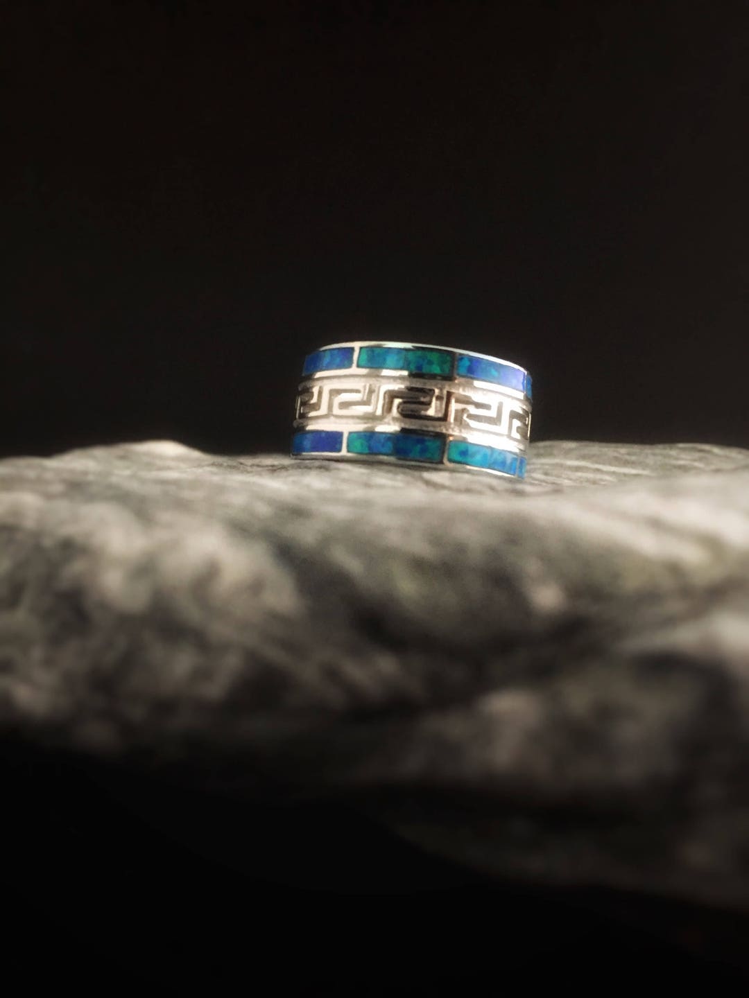 Ring Opal Blue, Meander-greek Key Ring, Sterling Silver 925 Ring, Greek ...