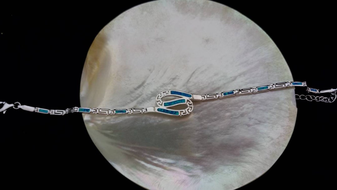 Meander-greek Key Opal Bracelet, Bracelet Opal Sterling Silver, 925 ...
