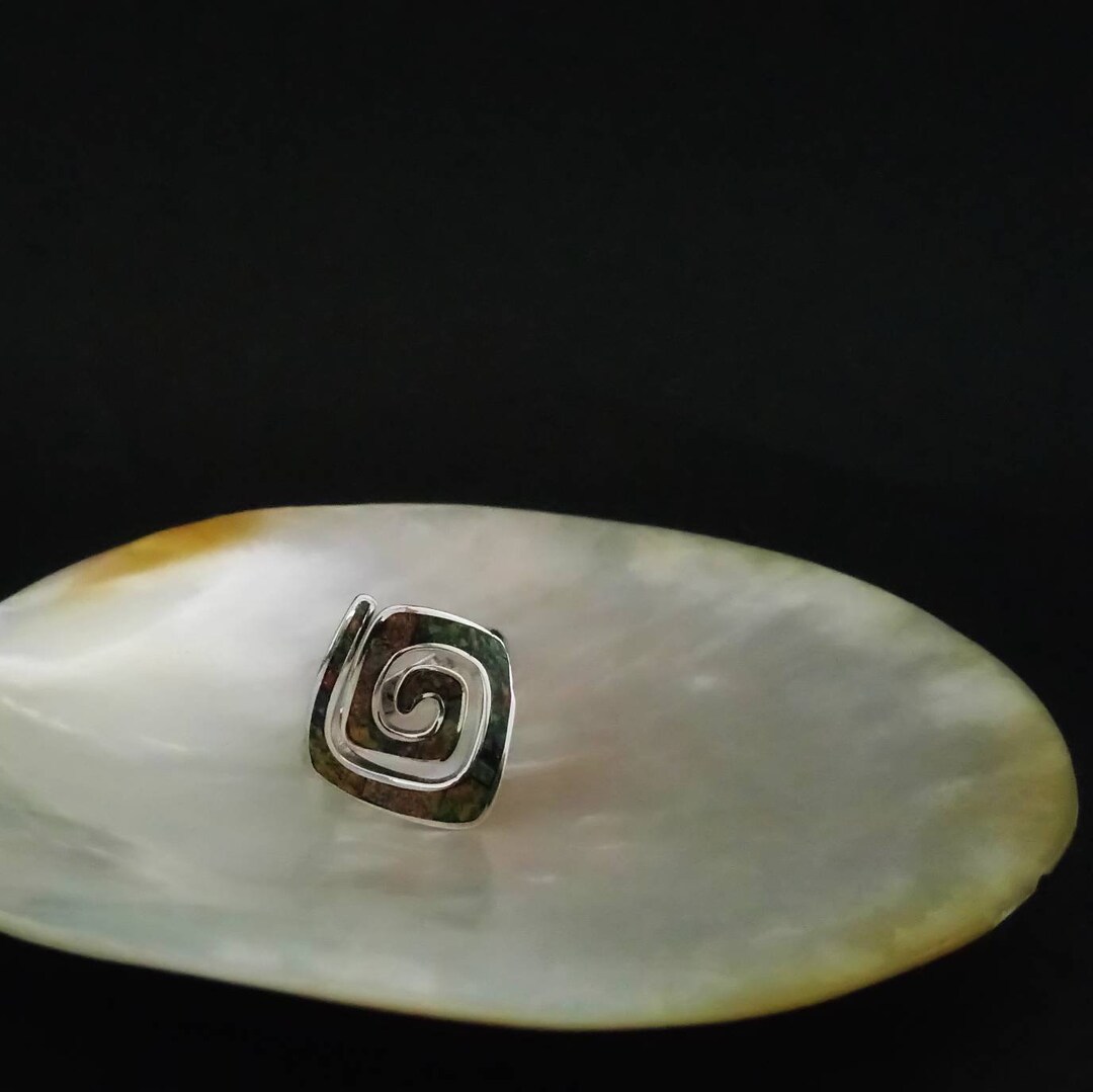 Spiral Ring, Opal Spiral, Sterling Silver Greek Spiral Ring, Black Opal ...