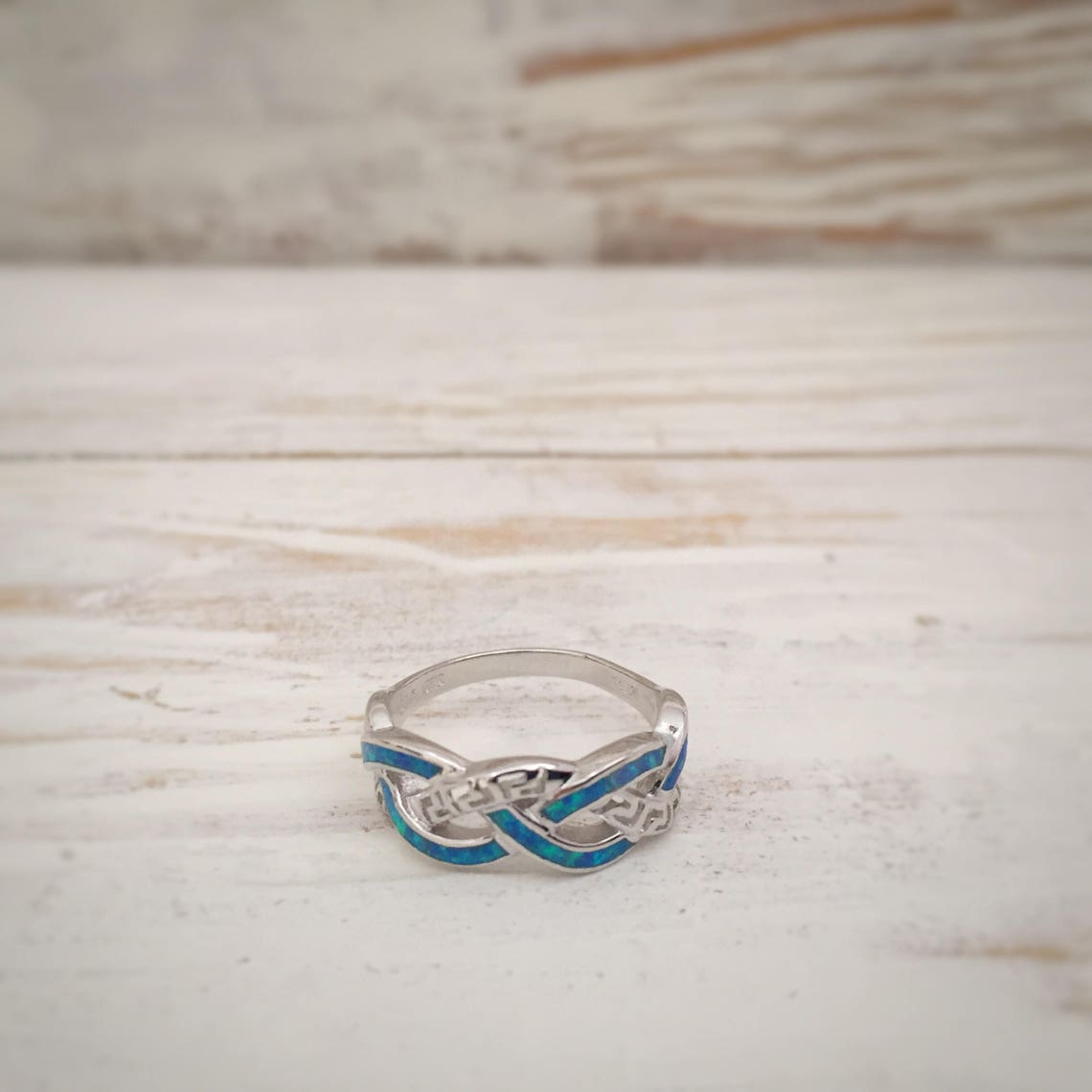 Meander Ring Opal Meander-greek Key Blue Opal Ring Sterling | Etsy