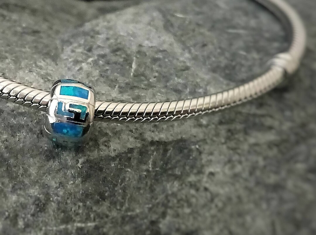 Greek Key Blue Opal Silver Charmgreek Keygreek Jewelryopal - Etsy
