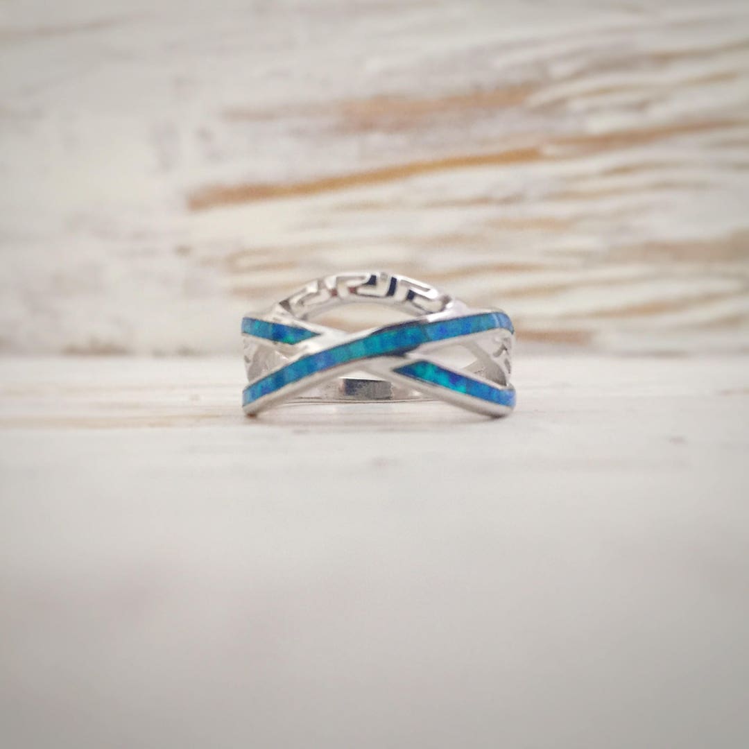 Meander Ring Opal, Meander-greek Key Blue Opal Ring, Sterling Silver ...