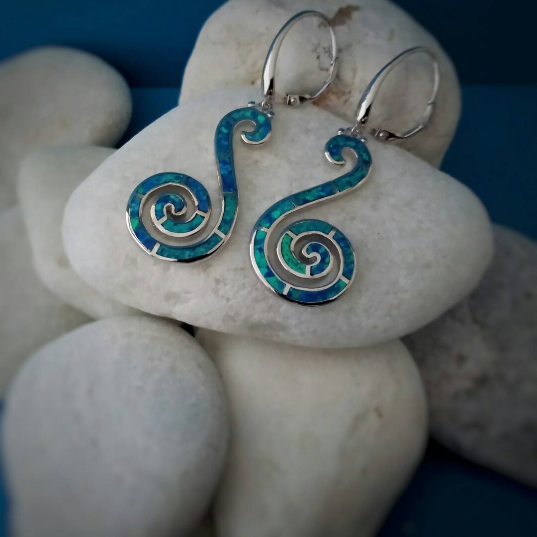 Spiral Opal Earrings, Greek Spiral Jewelry Collection, Sterling Silver ...