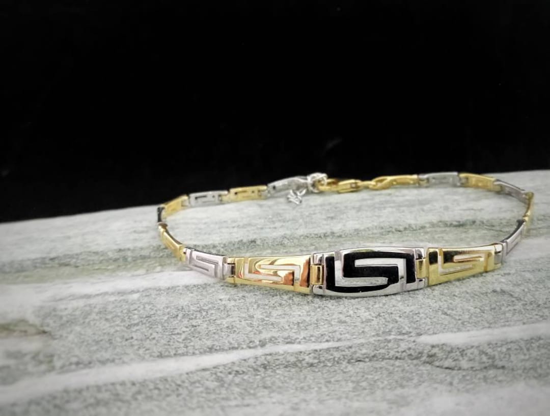 Greek Meander Bracelet, Golden Sterling Silver Meander Greek Jewelry ...