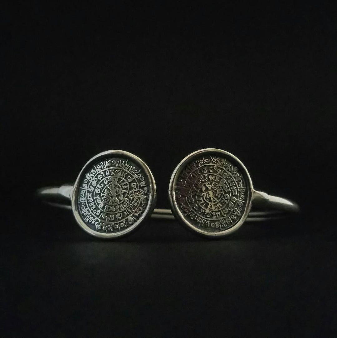 Bangle Phaistos Disc, C Shape Bangle, Sterling Silver 925 Ancient Greek ...