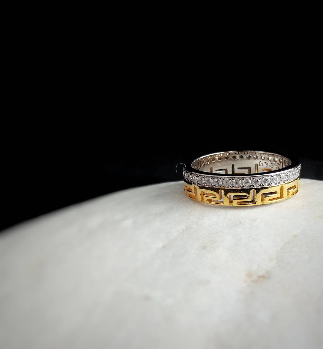 Meander Ring Ring Meander-greek Key Golden Sterling Silver - Etsy