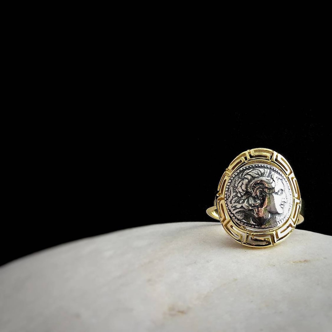 Alexander the Great Sterling Silver Gold Plated Ring, Ancient Greek ...