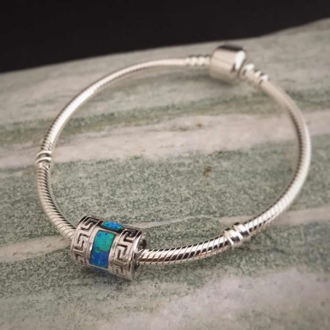 Greek Key Blue Opal Silver Charm,greek Meander,greek Jewelry,greek Key ...