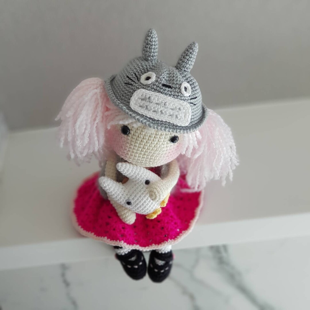 MAISIE the Pink-haired With Totoro Hat, Crochet Doll, Handmade Doll ...